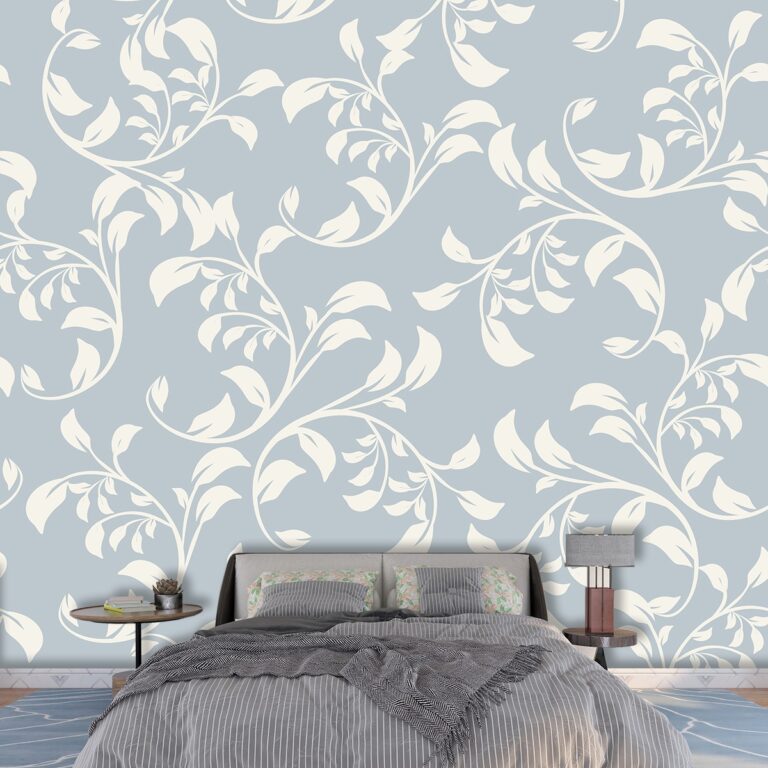 A pattern of white and blue leaves - Magicdecor®