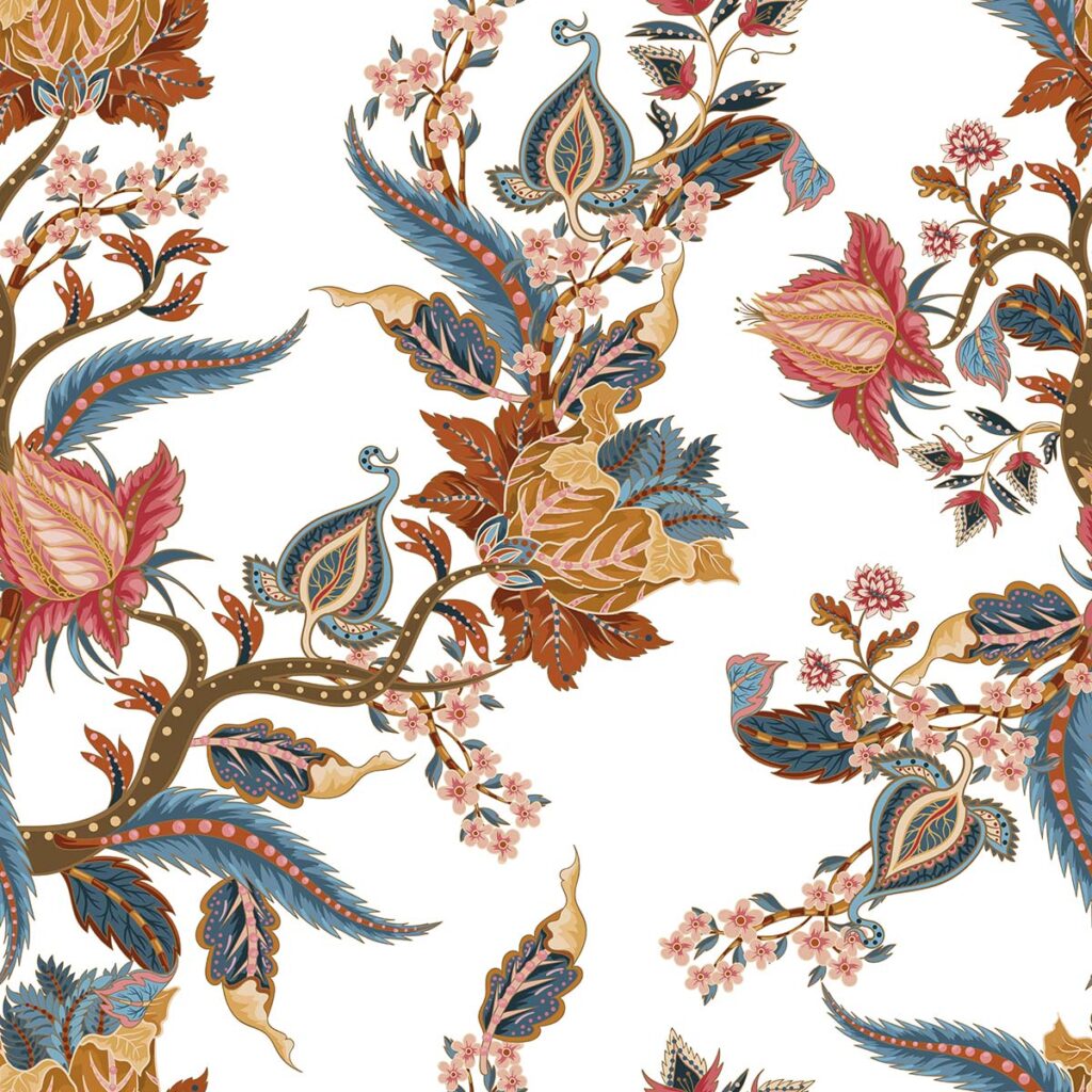A Traditional Style Wallpaper Pattern with Colorful Floral Flowers ...