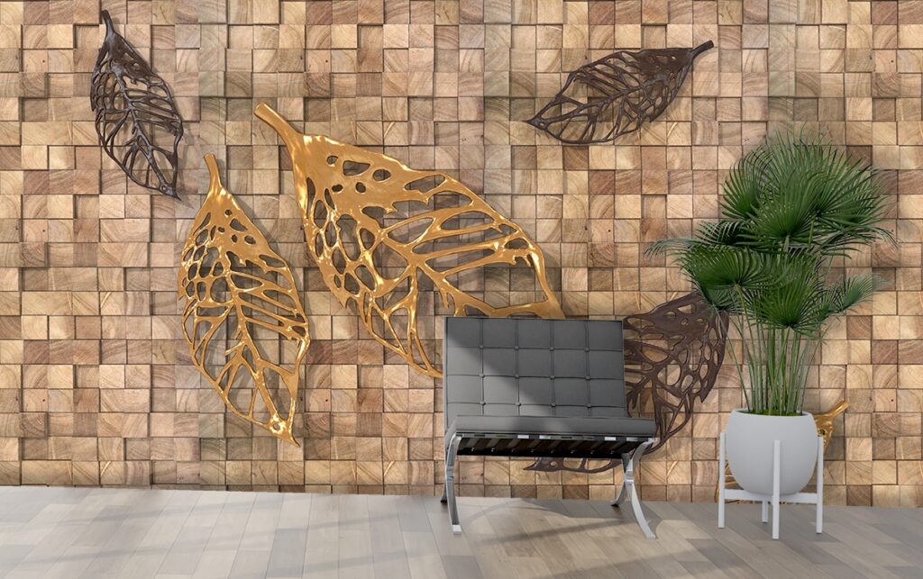 A gold and black leaves on a tile surface - Magicdecor®