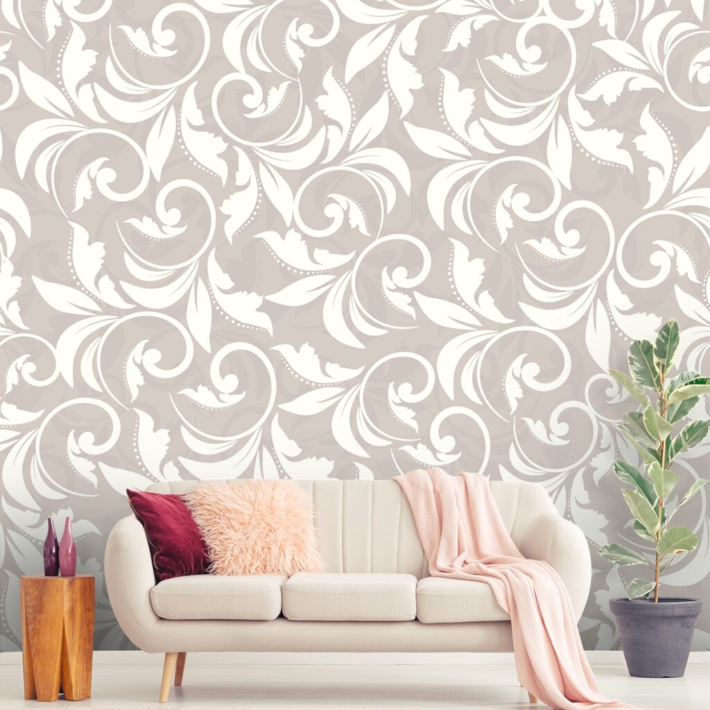Living Room Wallpaper - Pattern of white and gray swirls - Magicdecor®
