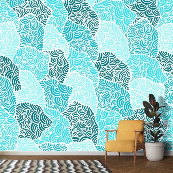 Abstract Blue and White Waves Wallpaper Mural - Magicdecor®