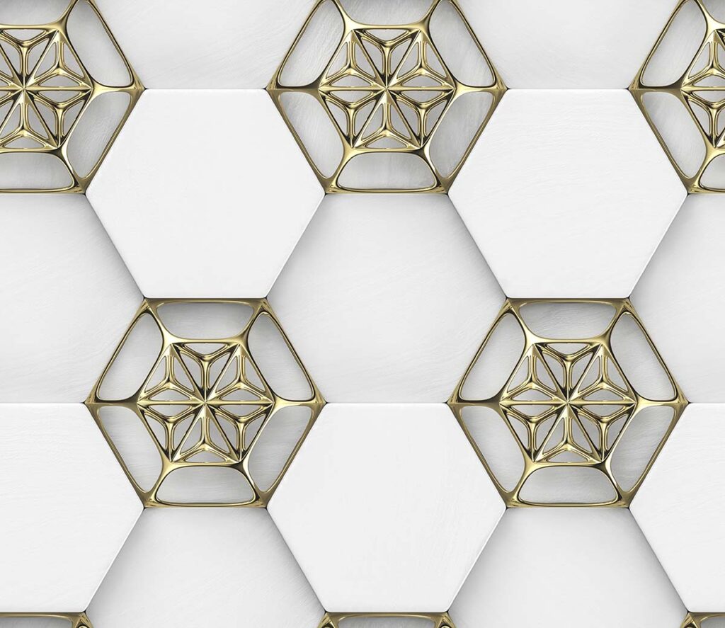 A Wallpaper Patterns of White and Gold Hexagons - Magicdecor®