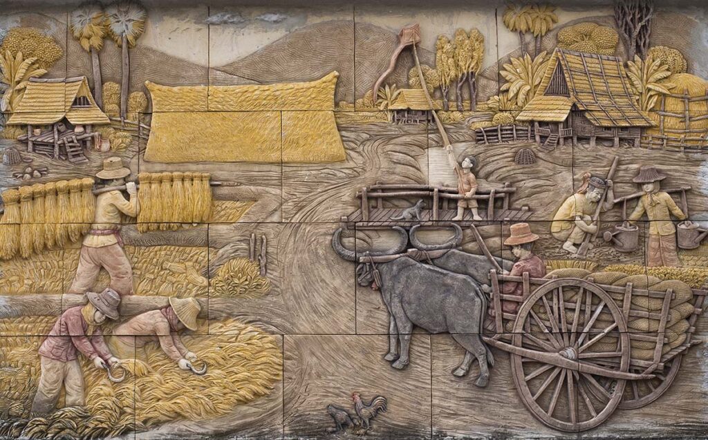 A wall with a mural of a farm - Magicdecor®