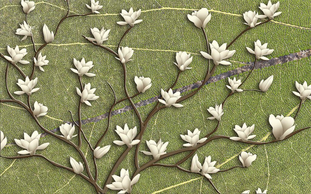 A white flowers on a green surface - Magicdecor®