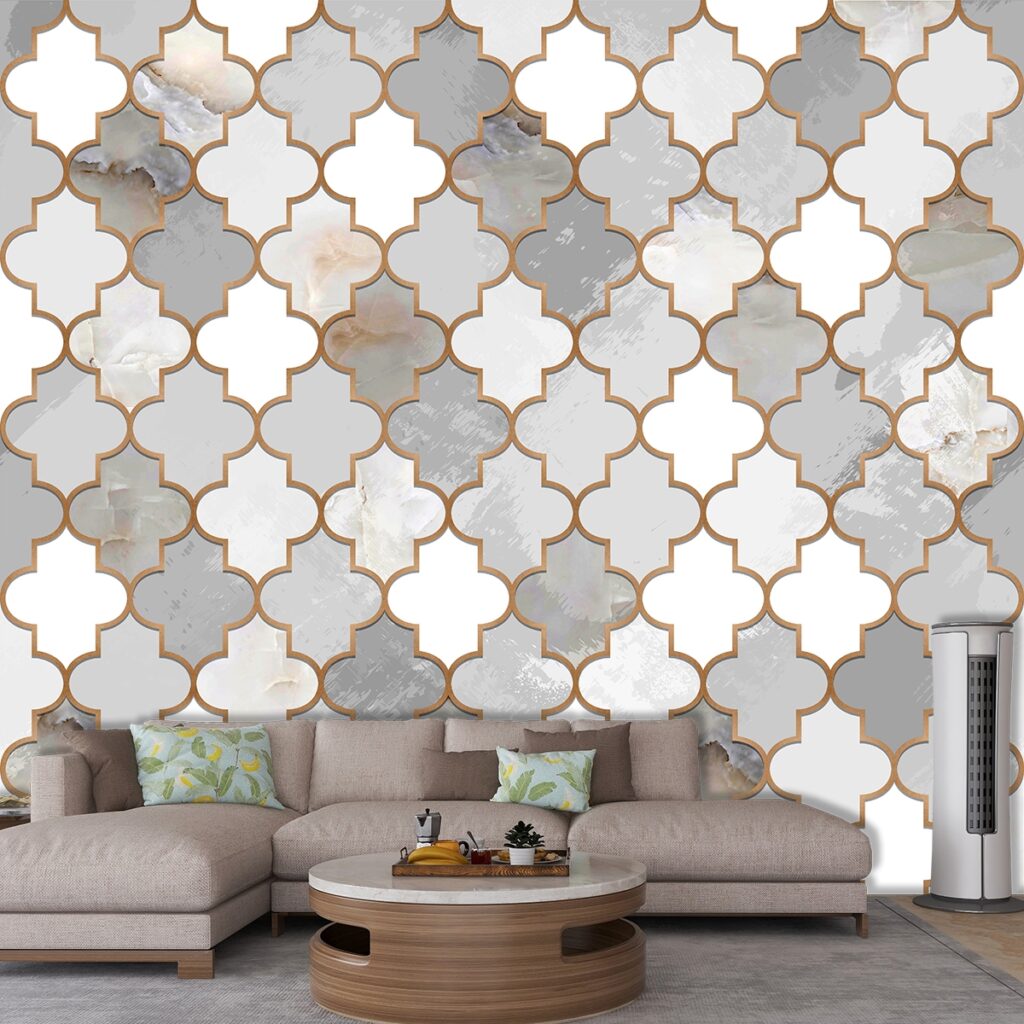 A grey and white tile with gold trim - Magicdecor®