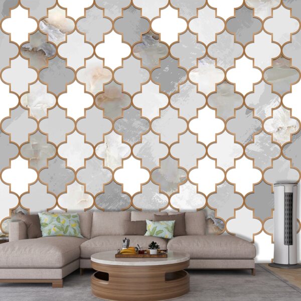 A grey and white tile with gold trim - Magicdecor®