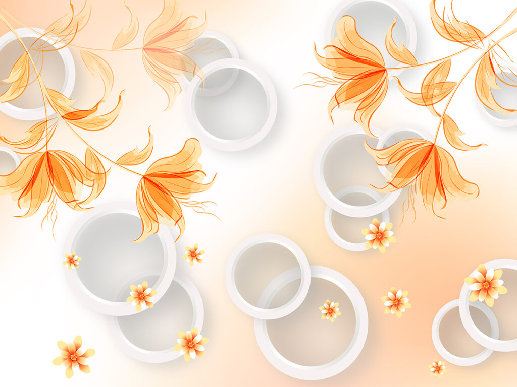 A white circles and orange flowers - Magicdecor®