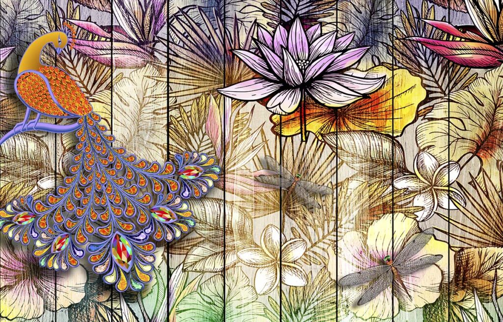 A colorful floral pattern on a wood fence - Magicdecor®