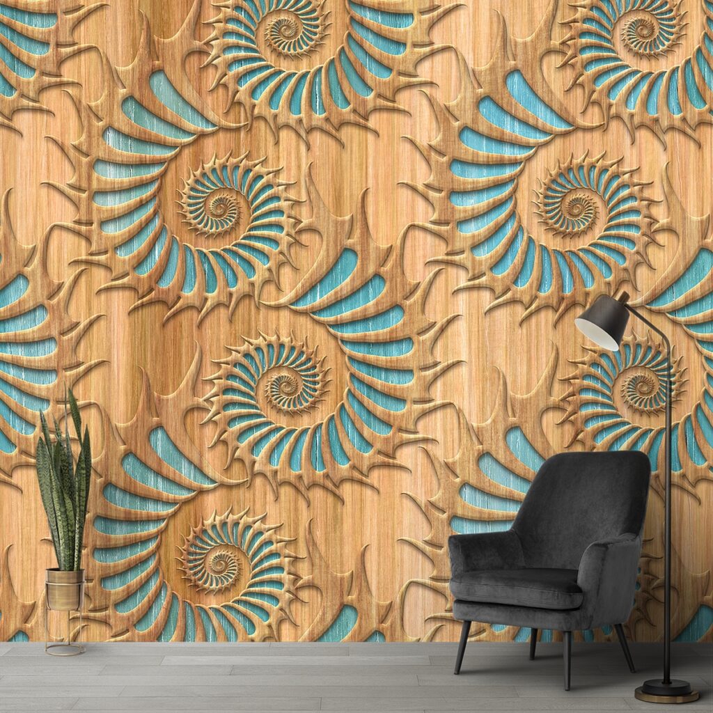 A wood panel with blue swirls - Magicdecor®