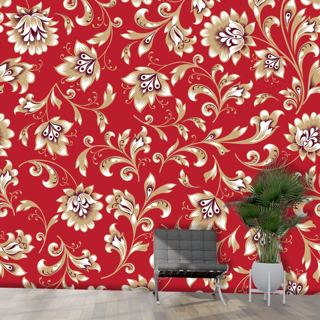 Red and Gold Floral Pattern Wallpaper - Magicdecor®