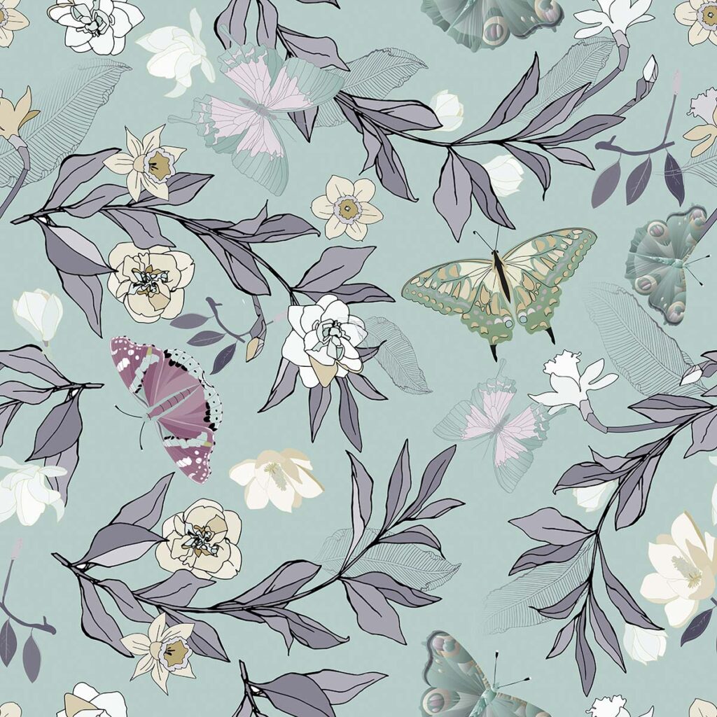A Wallpaper Pattern of Flowers Leaves and Butterflies for Wall - Magic ...