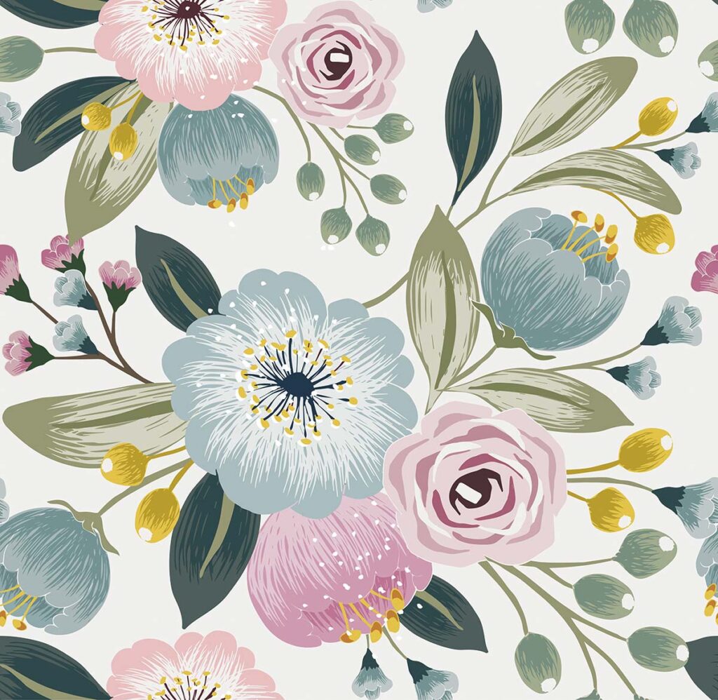 A Floral Pattern Wallpaper with Flowers and Leaves - Magicdecor®