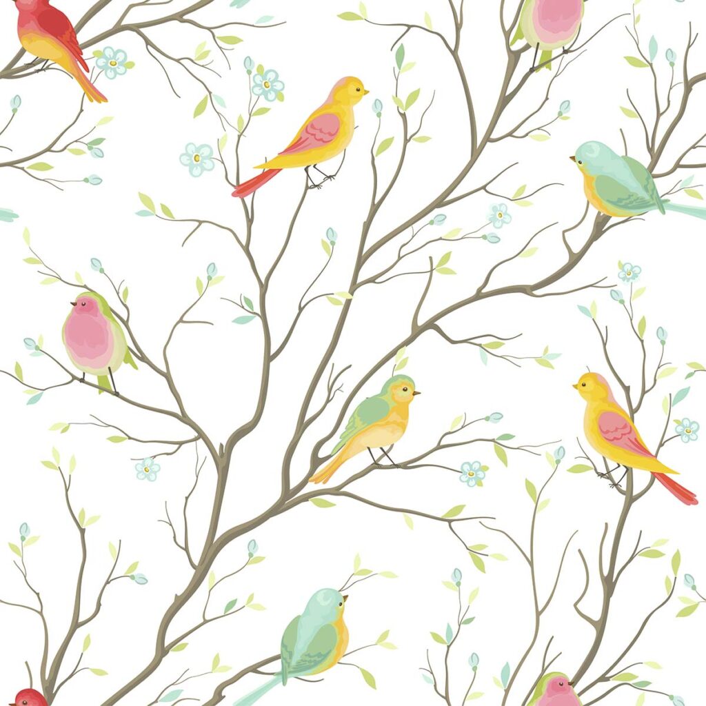 A pattern of colorful birds on a tree branch - Magic Decor