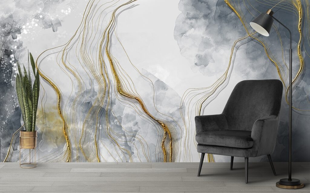 Grey and Gold Abstract Marble Wallpaper Mural - Magicdecor®