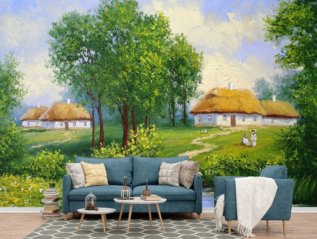 Gaon Ki Duniya, Beautiful Painting Bedroom Wallpaper - Magicdecor®