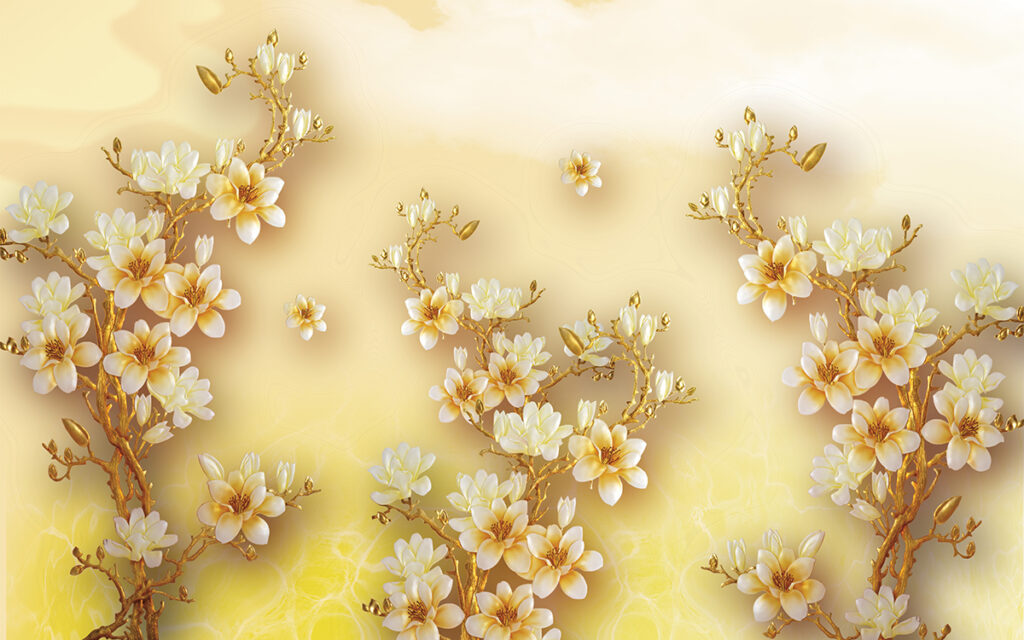 Golden Floral Branches Design Wallpaper Mural - Magicdecor®
