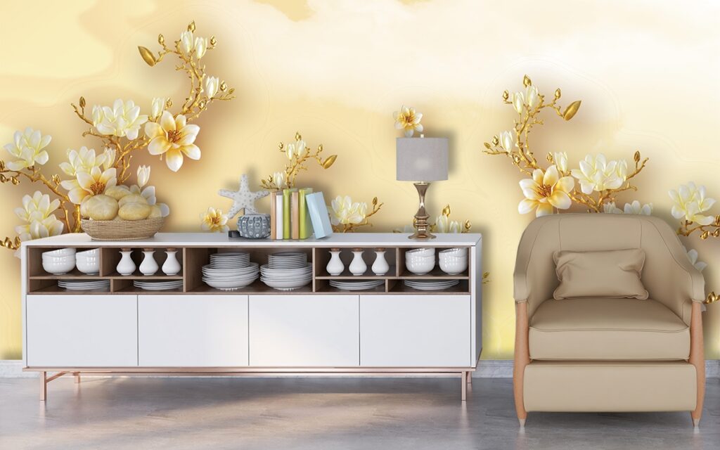 Golden Floral Branches Design Wallpaper Mural - Magicdecor®