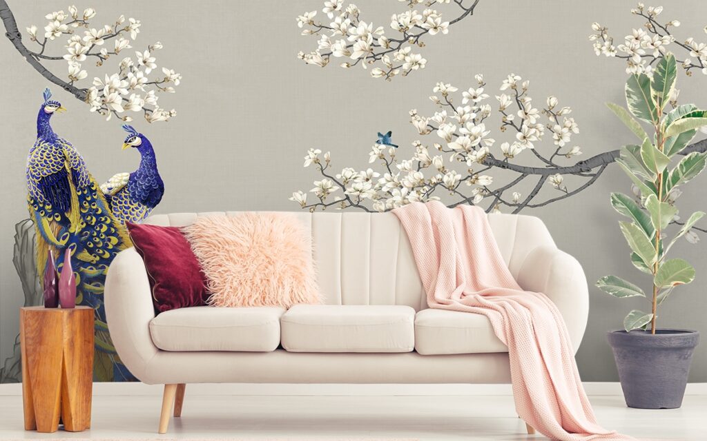 Flowers and Peacock Wallpaper - Magicdecor®