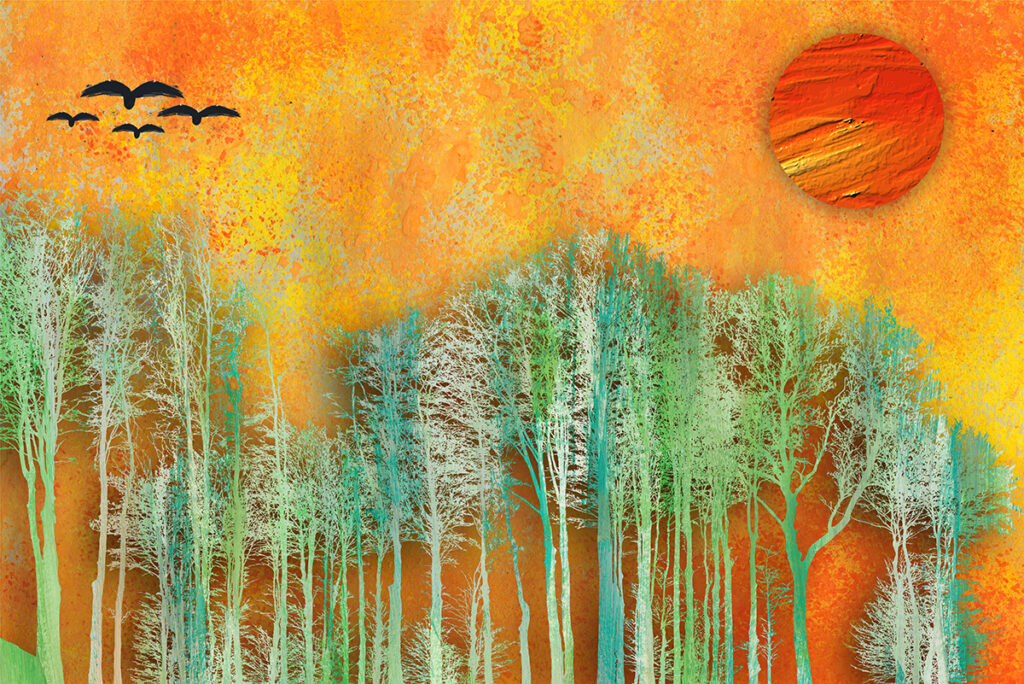 A painting of trees and birds - Magicdecor®