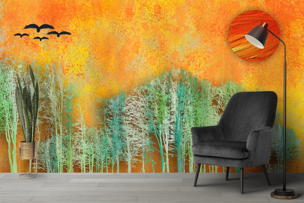 A painting of trees and birds - Magicdecor®