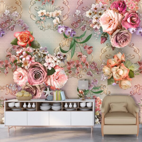 A Wallpaper of Floral Pattern with Colorful Flowers - Magicdecor®
