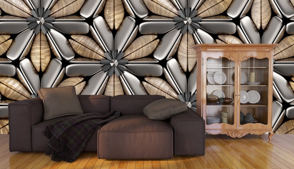 A pattern of metal and wood flowers - Magicdecor®