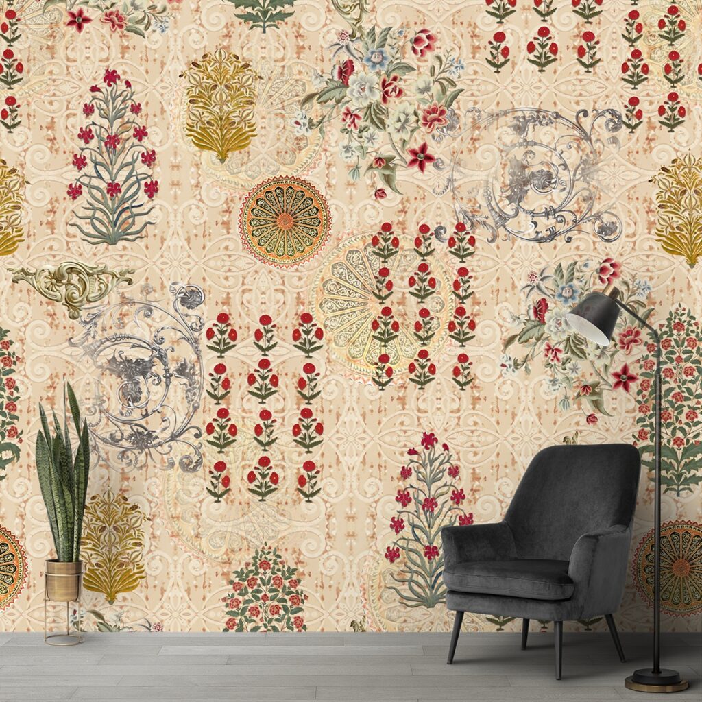 A Vintage Wallpaper Mural of Tropical Flowers - Magicdecor®