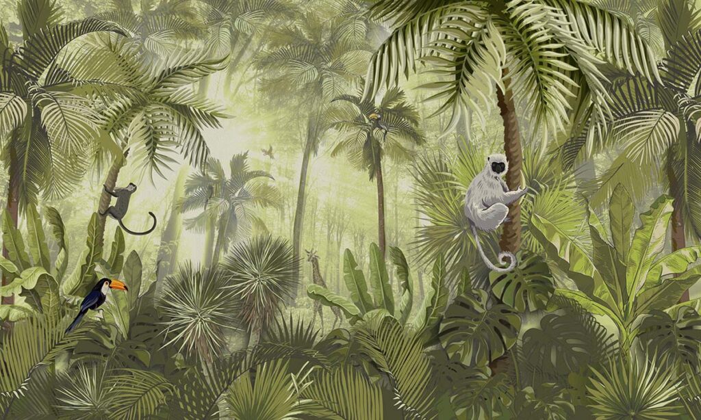 Monkey in Forest Wallpaper for Walls - Magicdecor®