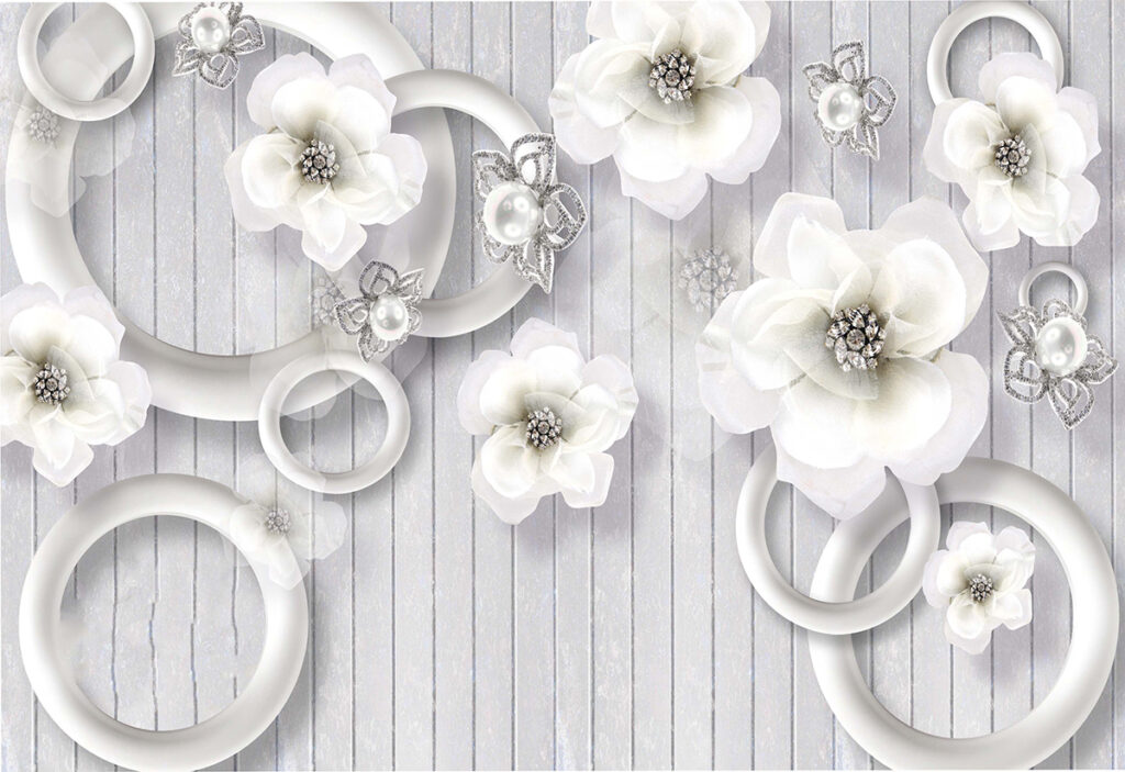 A wallpaper with white flowers and rings - Magicdecor®