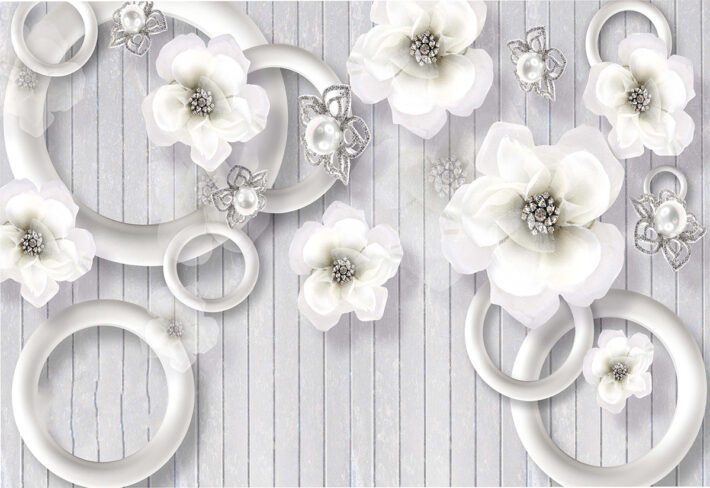 A wallpaper with white flowers and rings - Magicdecor®