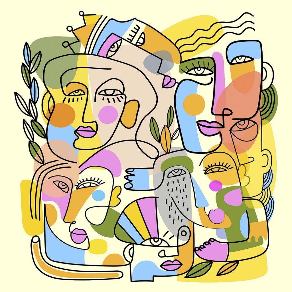 A group of faces drawn in different colors - Magicdecor®