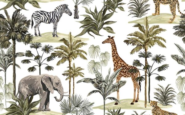 Kids Room Wallpaper - A pattern of animals and plants