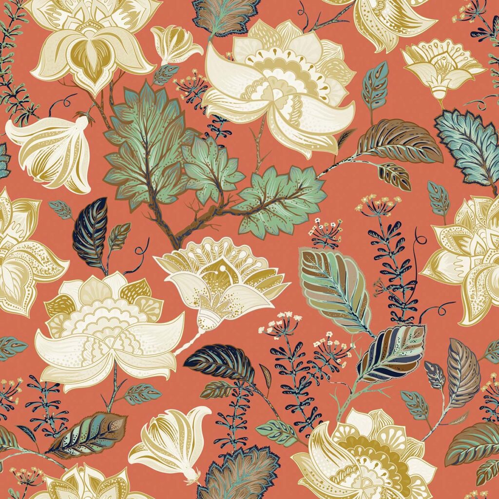 An Outrageous Orange Wallpaper with Botanical Flowers - Magicdecor®
