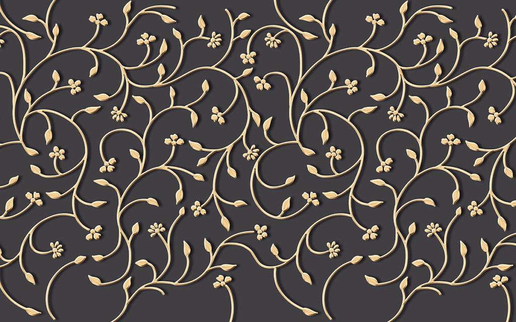 A Black Background Wallpaper with Golden Floral Pattern - Magicdecor®