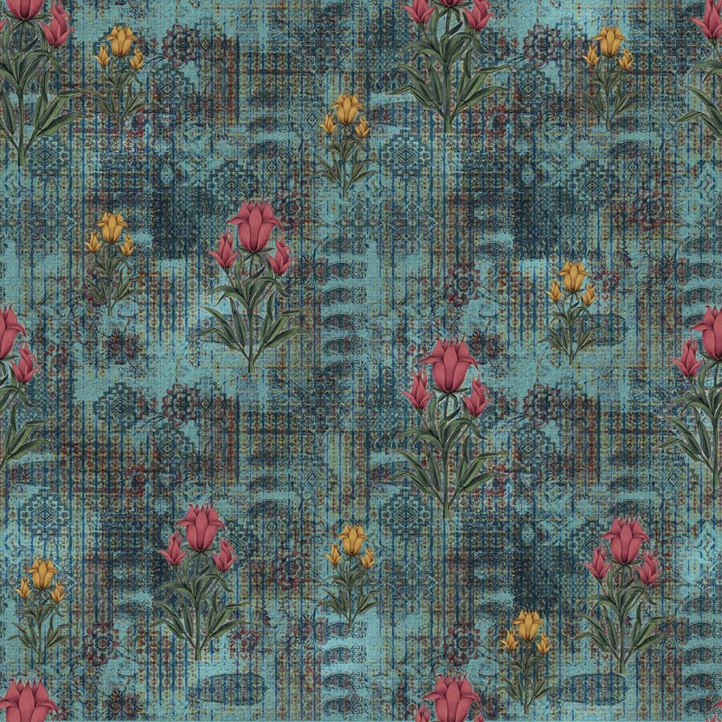 Blue and Red Flowers Motif Wallpaper - Magicdecor®