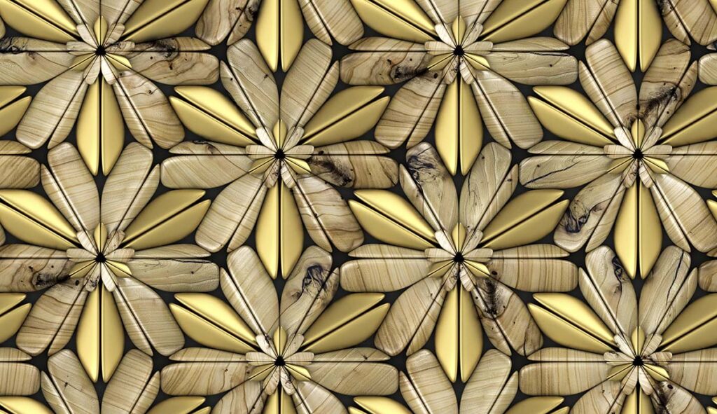 A pattern of wood and gold flowers - Magicdecor®