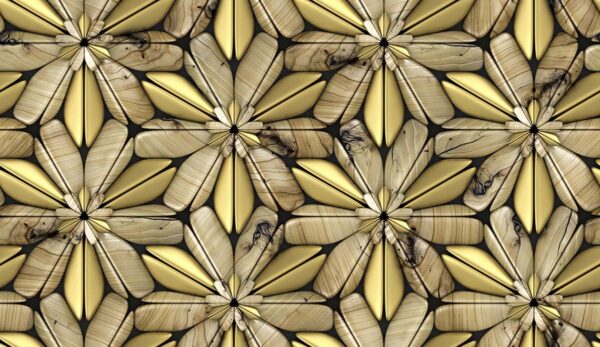 A pattern of wood and gold flowers - Magicdecor®