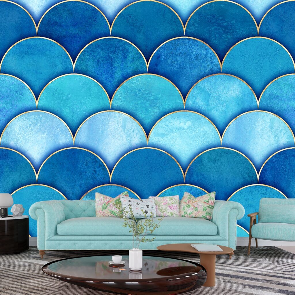 Blue Fish Scale Pattern Wallpaper for Walls - Magicdecor®