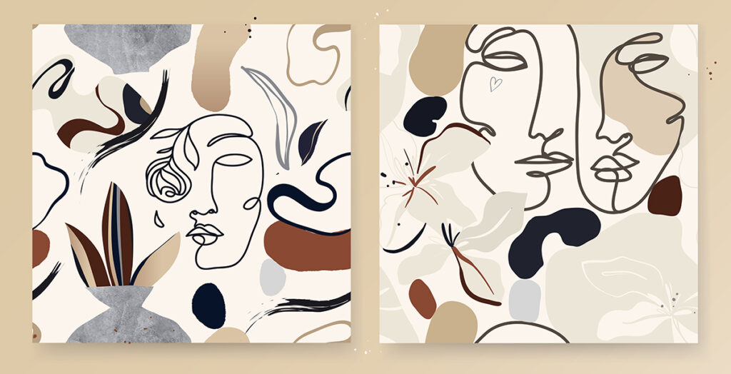 A two posters with abstract faces and flowers - Magicdecor®