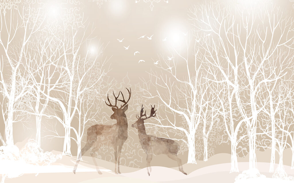 A couple of deer in a snowy forest - Magicdecor®