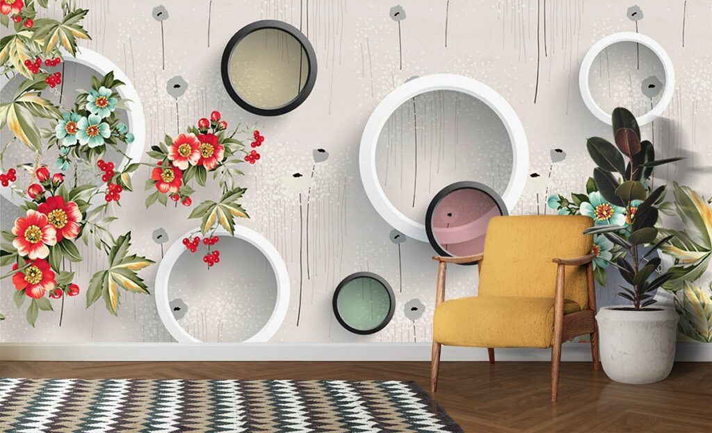 3D Rings and Flowers Design Wallpaper Mural - Magicdecor®