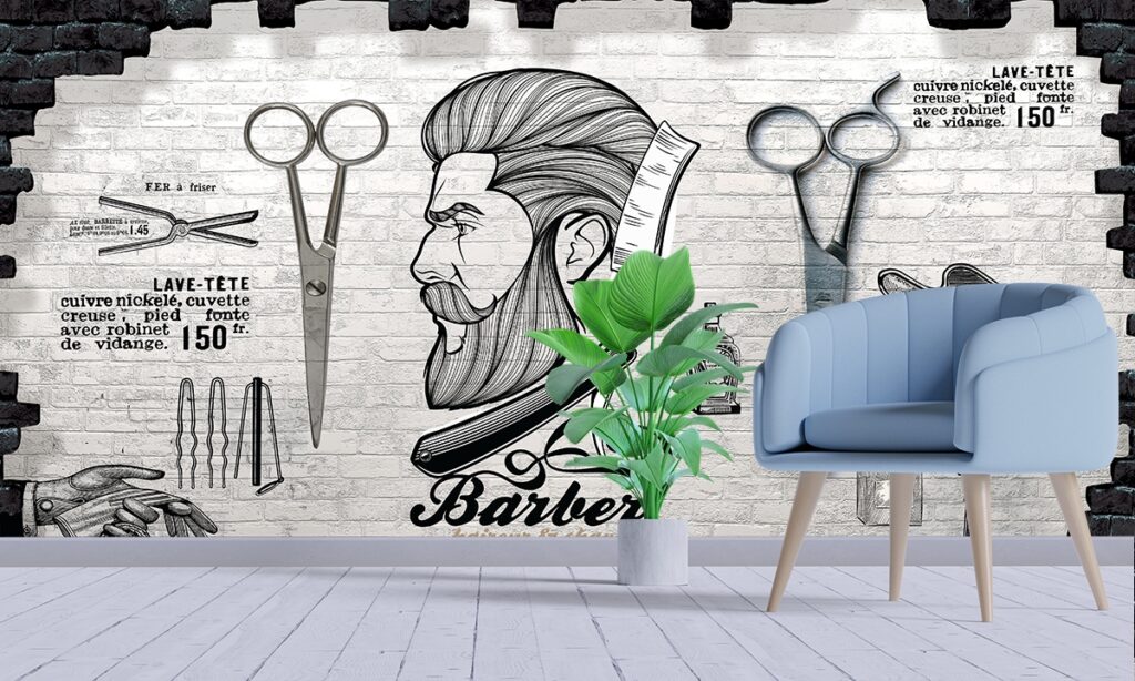 3D Vintage Barber Shop Wallpaper - Magicdecor®