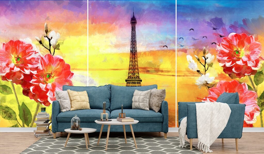 A painting of a tower and flowers - Magicdecor®