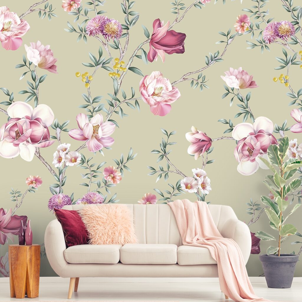 A Pattern of Flowers on a Beige Background - Magicdecor®