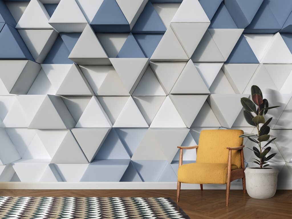 White and Blue Triangles, 3d Wallpaper - Magicdecor®
