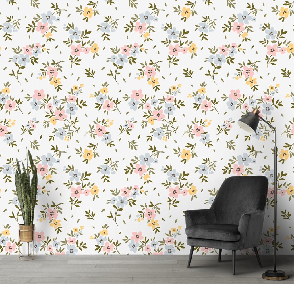 A Wallpaper Pattern of Small Colorful Flowers and Leaves - Magicdecor®