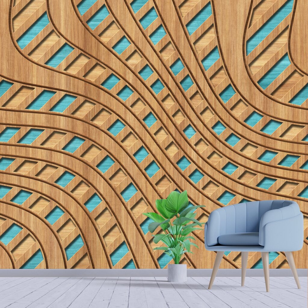 A wood panel with blue lines - Magicdecor®