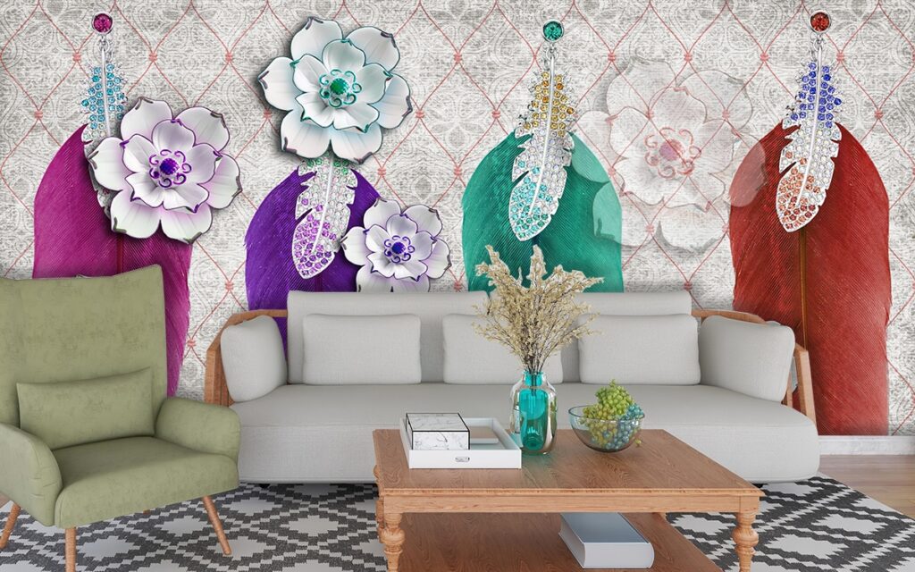 A group of colorful feathers with flowers - Magicdecor®
