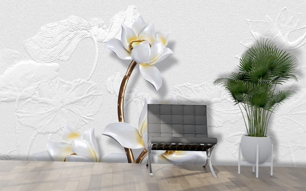 A Wallpaper of White Floral Flowers on White Texture - Magic Decor