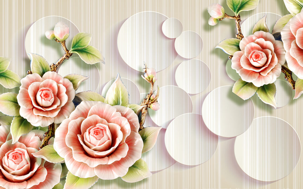 3D Flower and Circles Pattern Wallpaper Mural - Magicdecor®